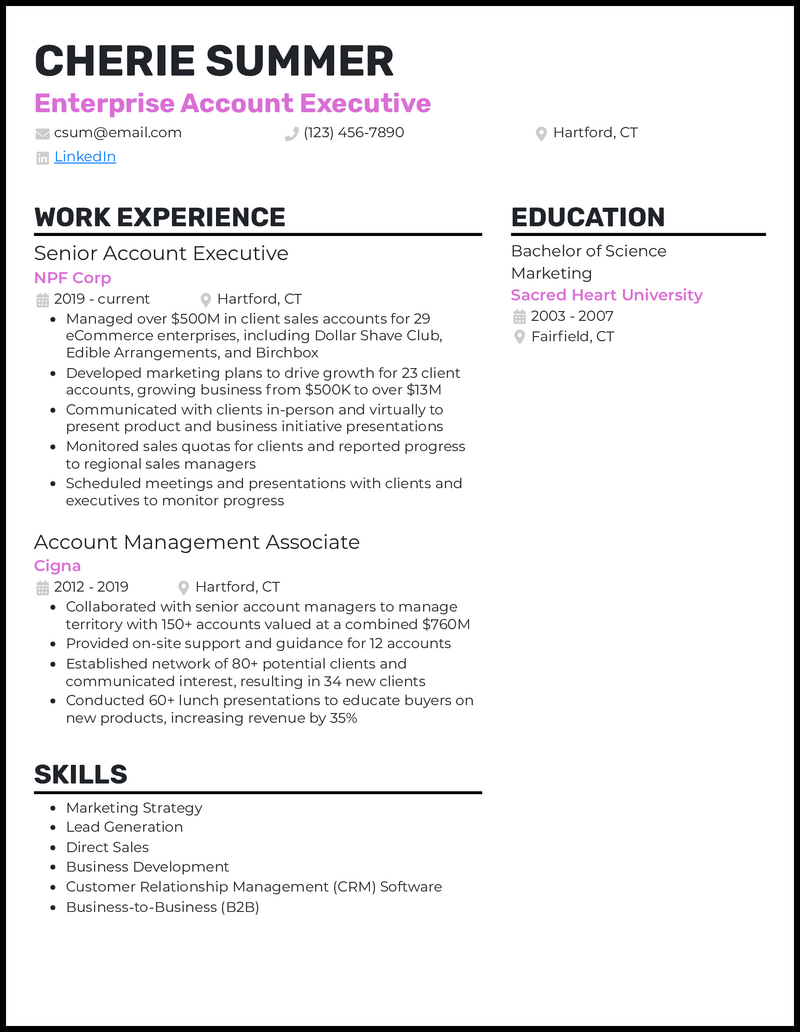 3 Enterprise Account Executive Resume Examples for 2024
