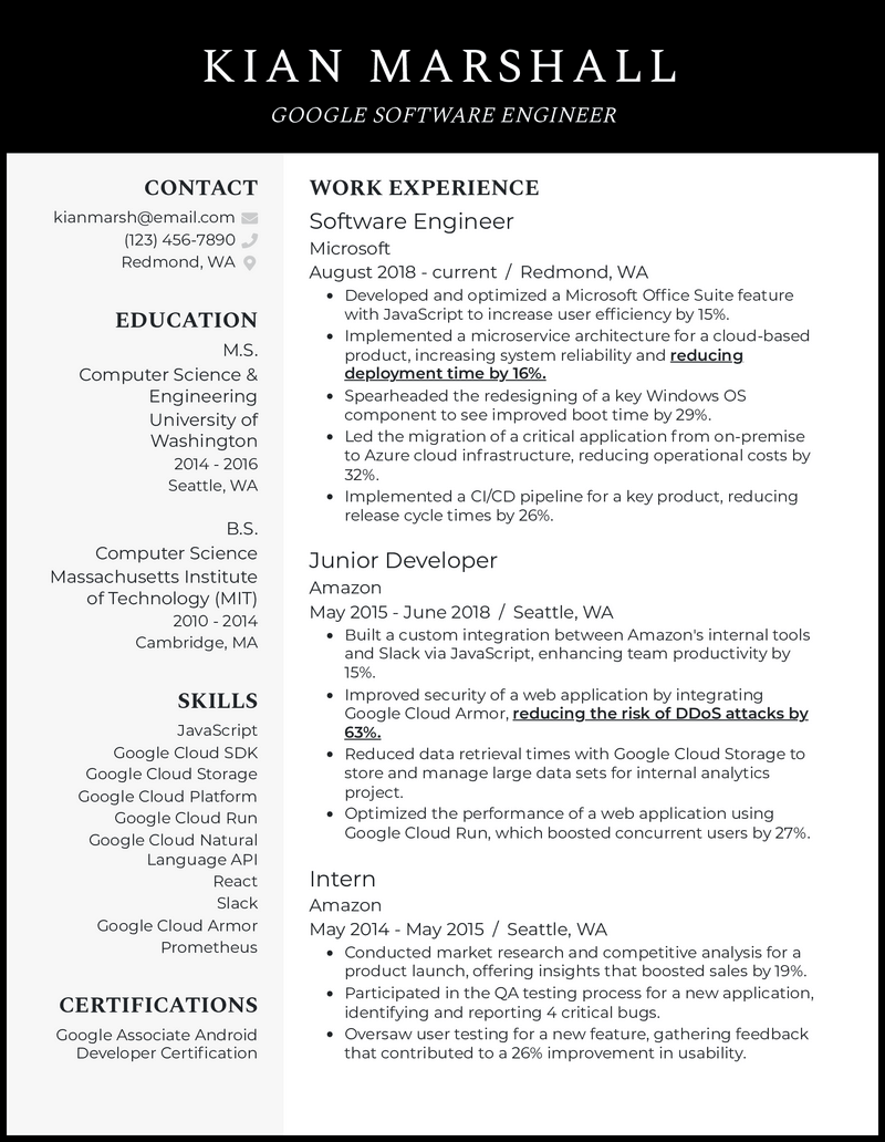 3 Google Software Engineer Resume Examples [& Templates]