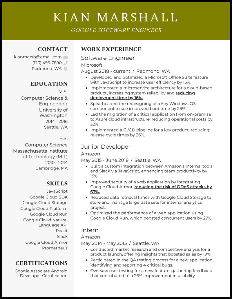 3 Google Software Engineer Resume Examples [& Templates]