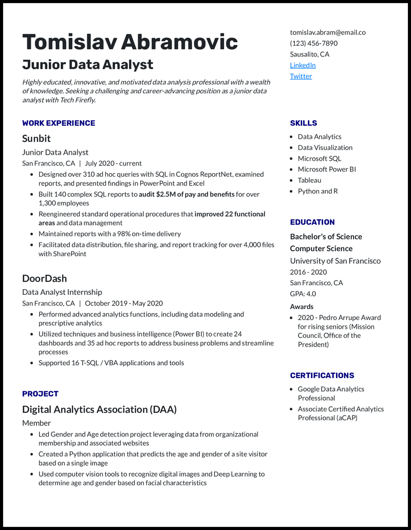 5 Junior Data Analyst Resume Examples for 2024