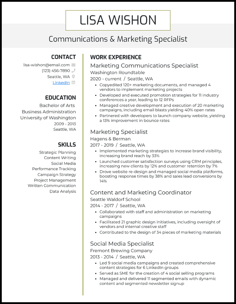 3 Marketing Communications Specialist Resume Samples & Guide