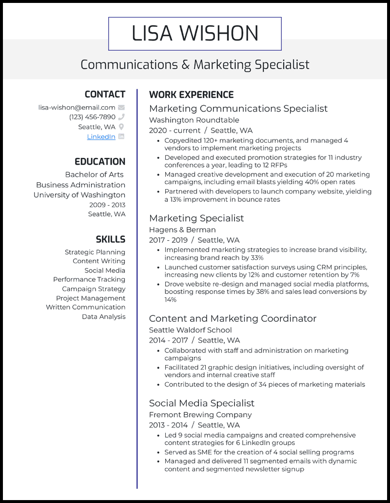 3 Marketing Communications Specialist Resume Samples & Guide