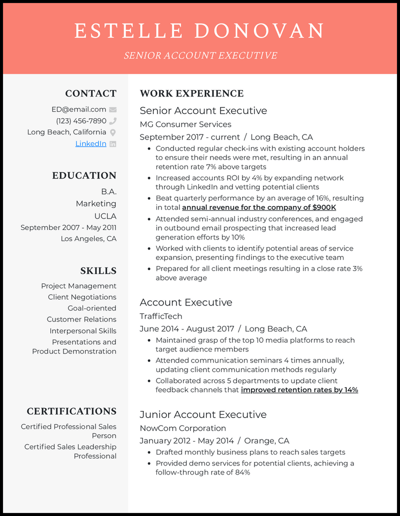 3 Senior Account Executive Resume Examples for 2025