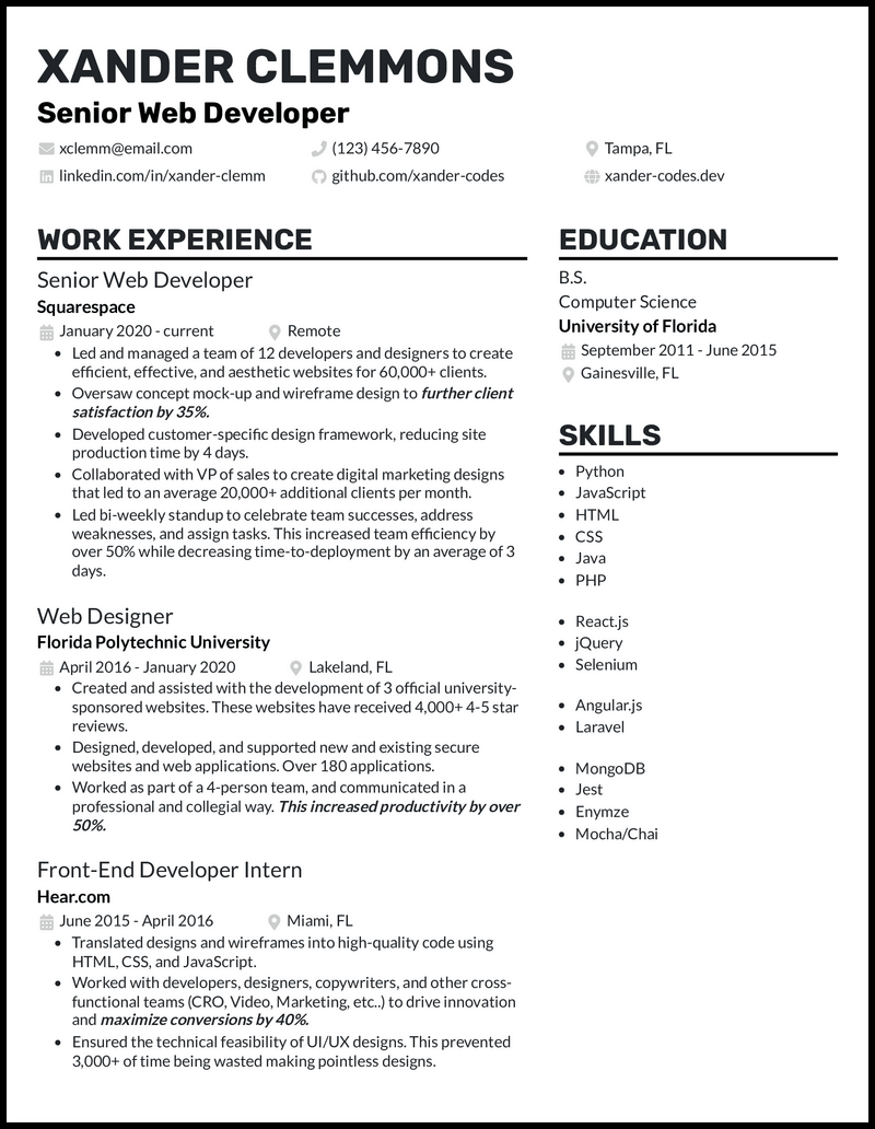 3 Senior Web Developer Resume Examples For 2025