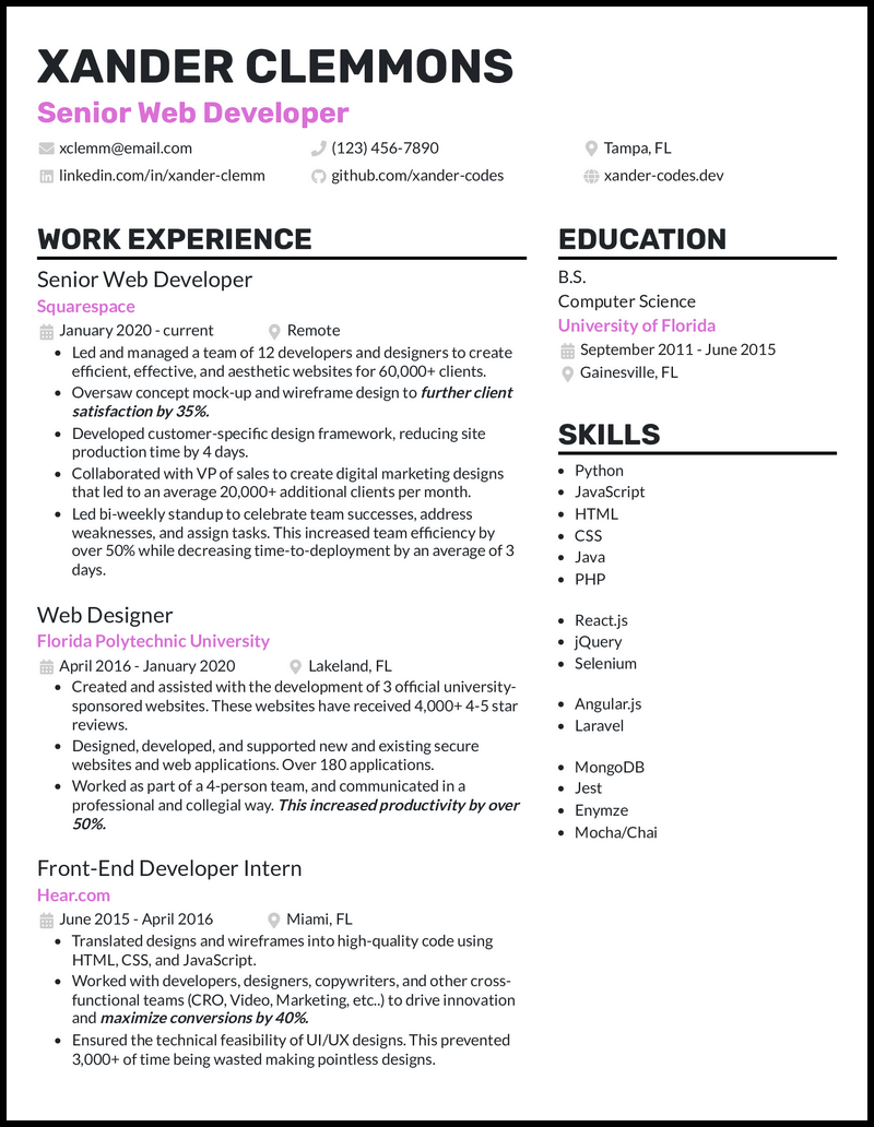3 Senior Web Developer Resume Examples For 2025