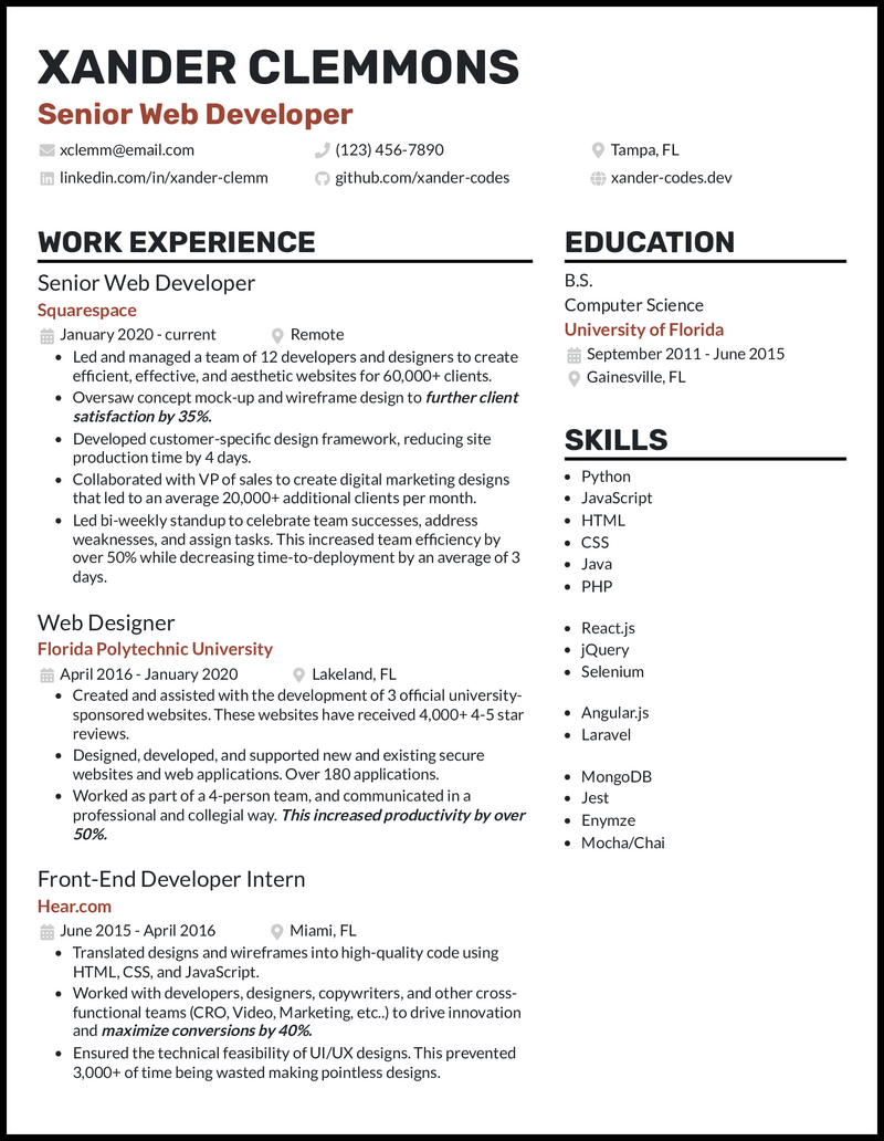 3 Senior Web Developer Resume Examples For 2024