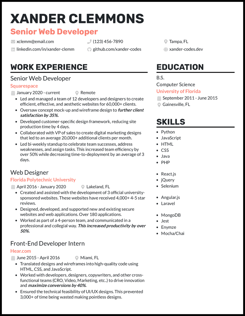 3 Senior Web Developer Resume Examples For 2025