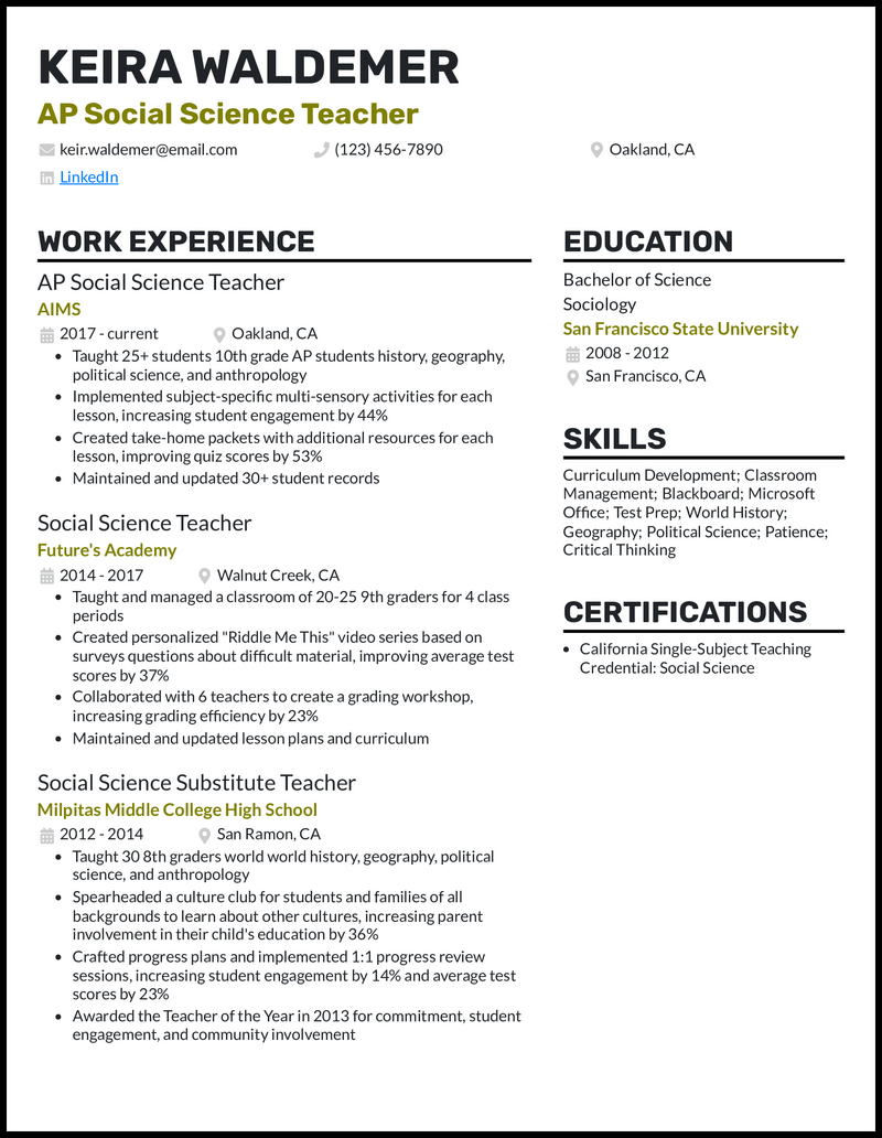3 Social Science Teacher Resume Examples For 2025