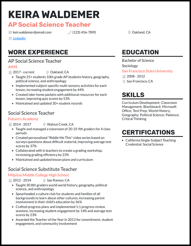 3 Social Science Teacher Resume Examples For 2025