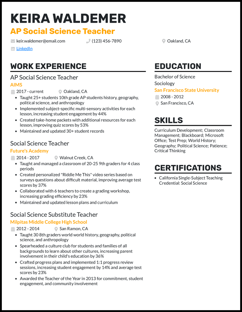 3 Social Science Teacher Resume Examples For 2025