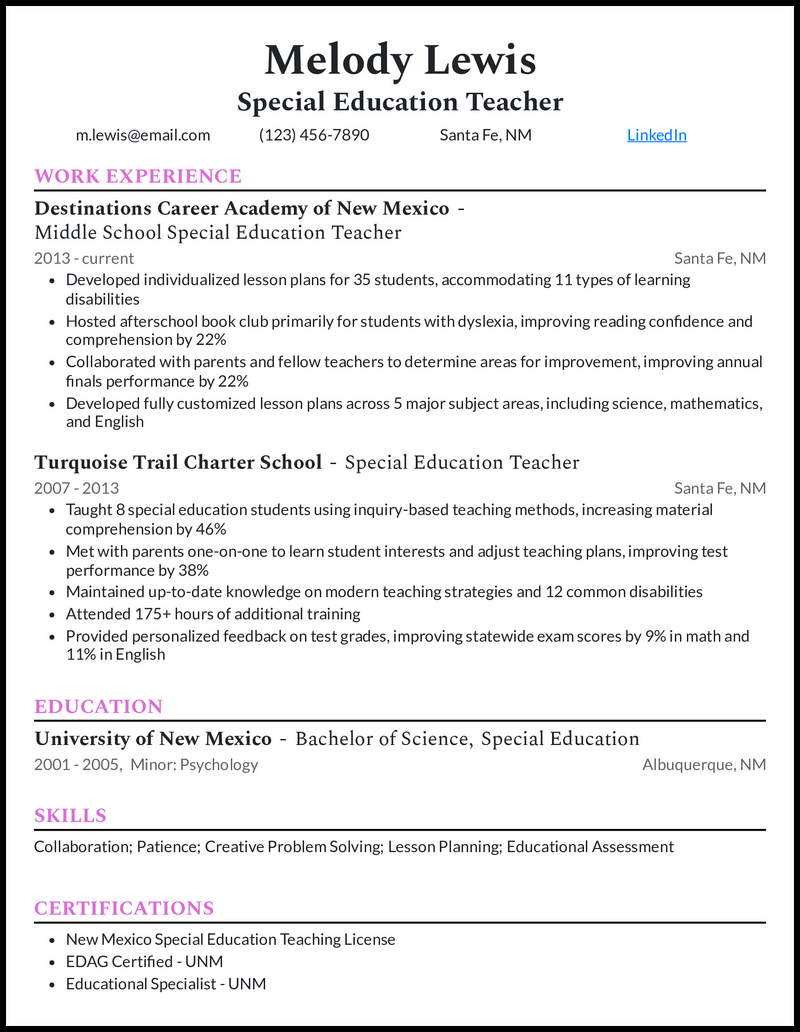 3 Special Education Teacher Resume Examples [& Templates]