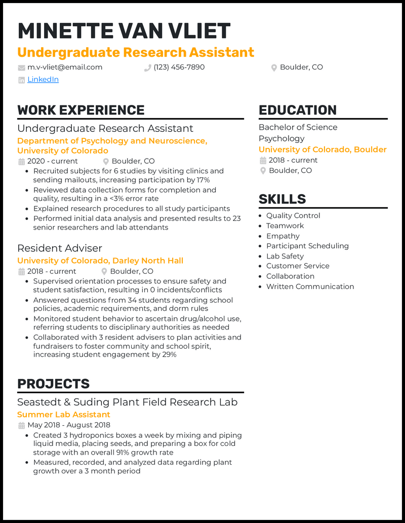 3 Undergraduate Research Resume Examples Built for 2024