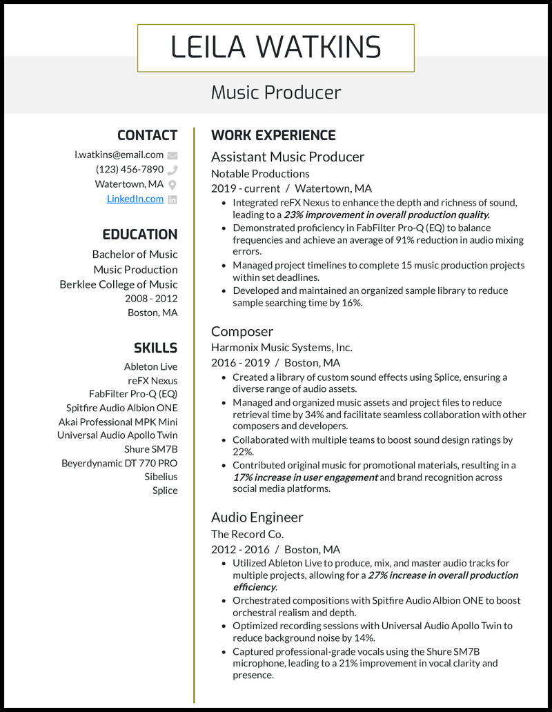 7 Music Resume Examples That Hit the Bar in 2024