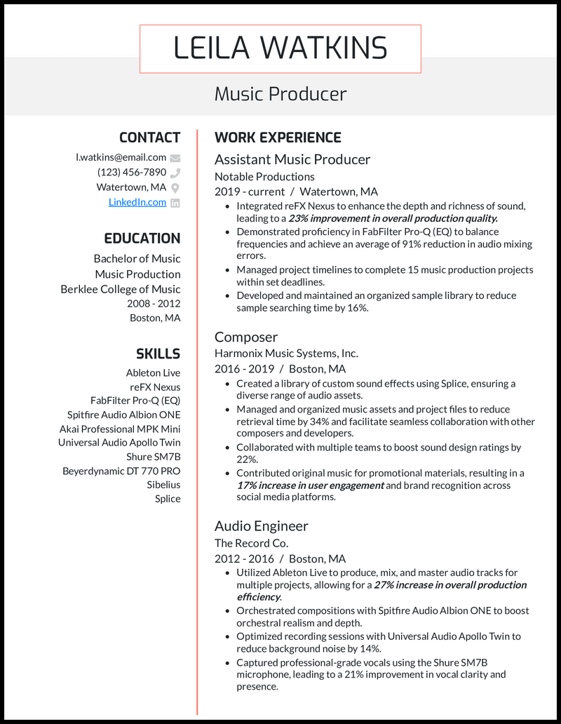 7 Music Resume Examples That Hit the Bar in 2024