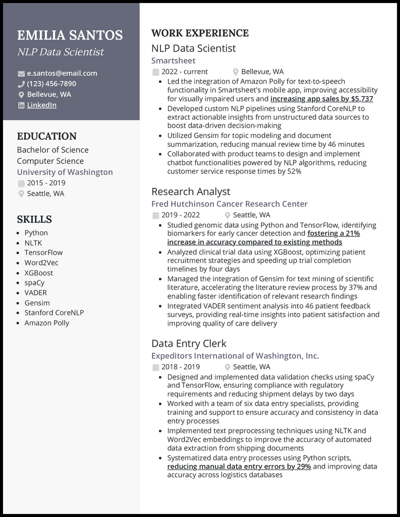 5 NLP Data Scientist Resume Examples & Templates [Edit Free]