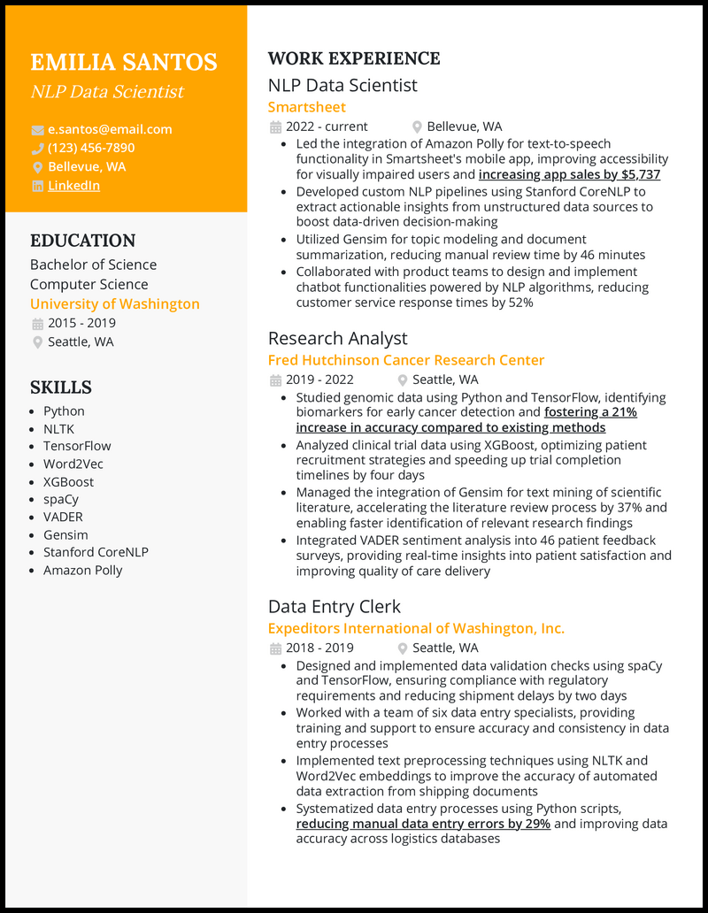 5 NLP Data Scientist Resume Examples & Templates [Edit Free]