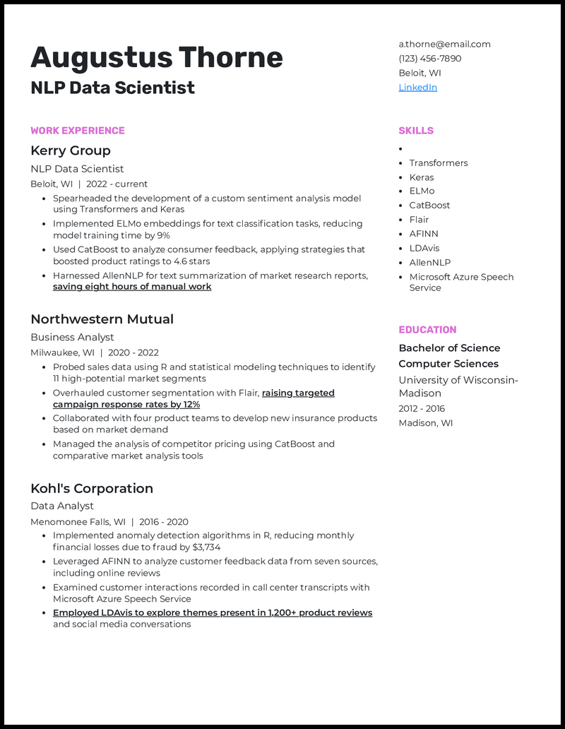 5 NLP Data Scientist Resume Examples & Templates [Edit Free]