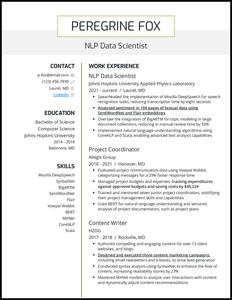 5 NLP Data Scientist Resume Examples & Templates [Edit Free]