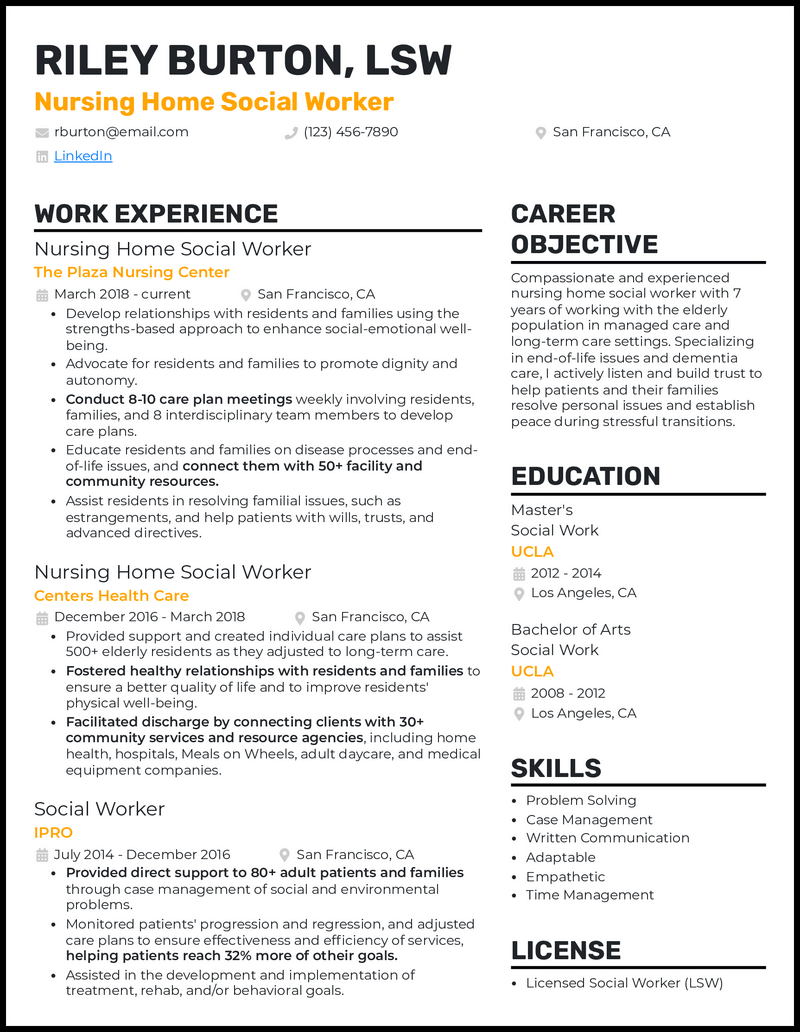 3 Nursing Home Social Worker Resume Examples For 2026