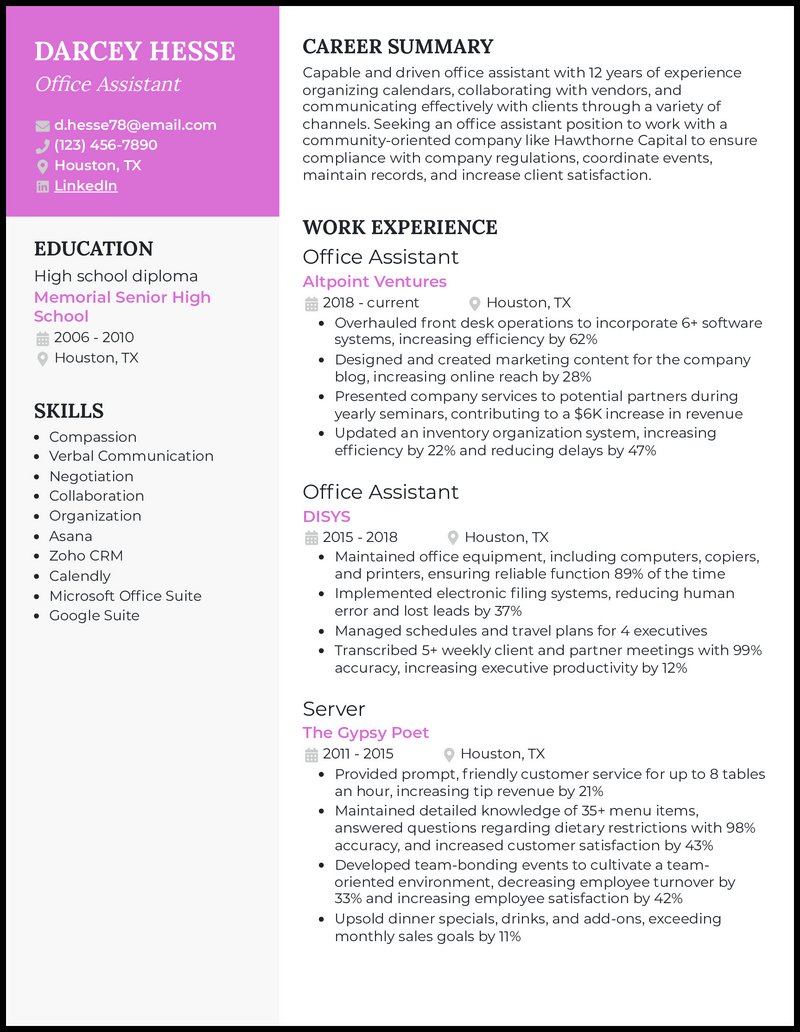 7 Office Assistant Resume Examples [& Templates]