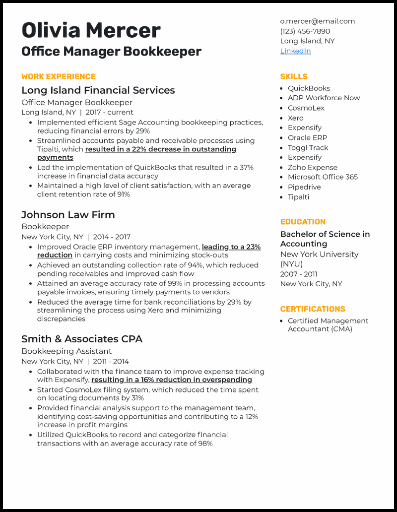 11 Bookkeeper Resume Examples [& Templates]