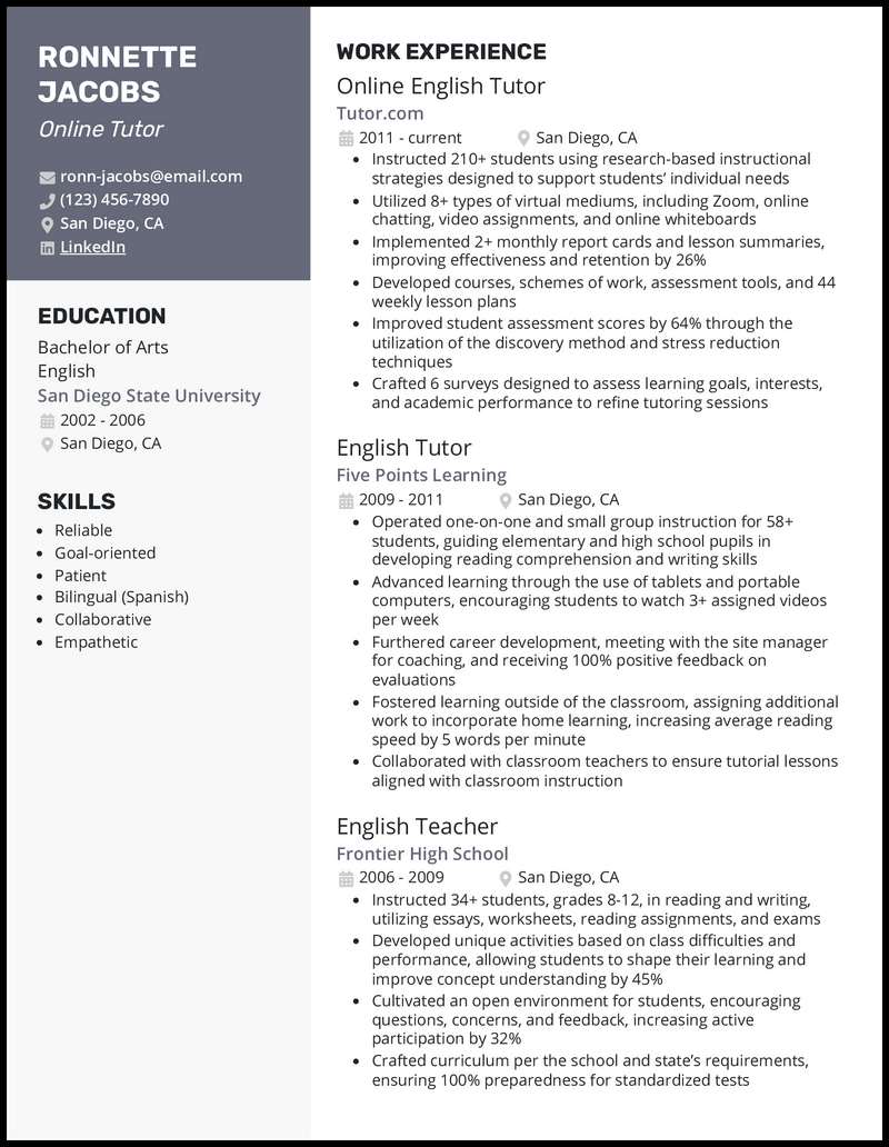 21 Tutor Resume Examples Built for 2024