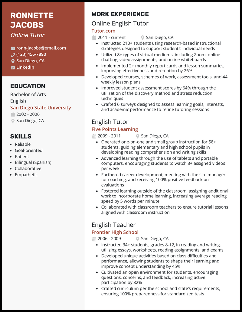 21 Tutor Resume Examples Built for 2024