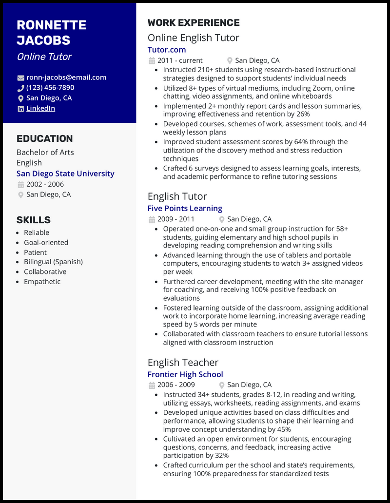 21 Tutor Resume Examples Built for 2024