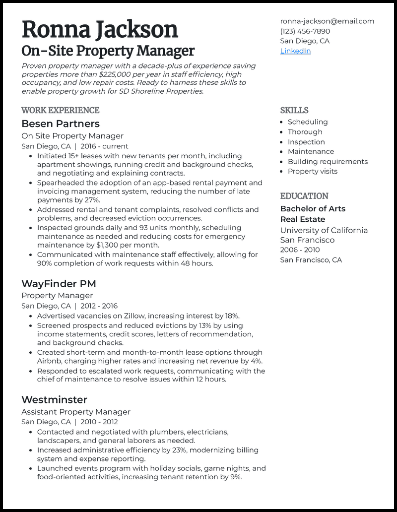 11 Property Manager Resume Templates & Examples for 2025