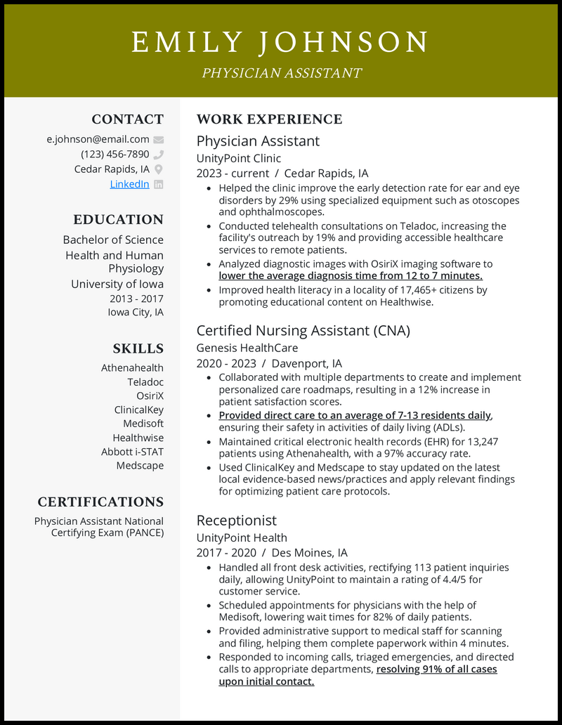 5 Physician Assistant (PA) Resume Examples [& Templates]