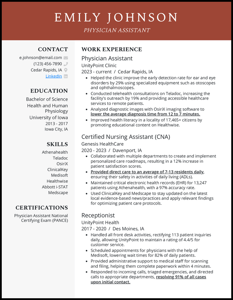 5 Physician Assistant (PA) Resume Examples [& Templates]