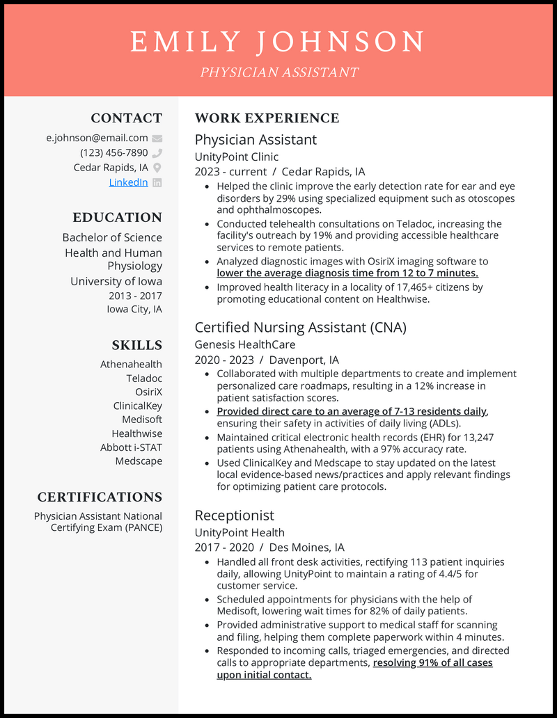 5 Physician Assistant (PA) Resume Examples [& Templates]
