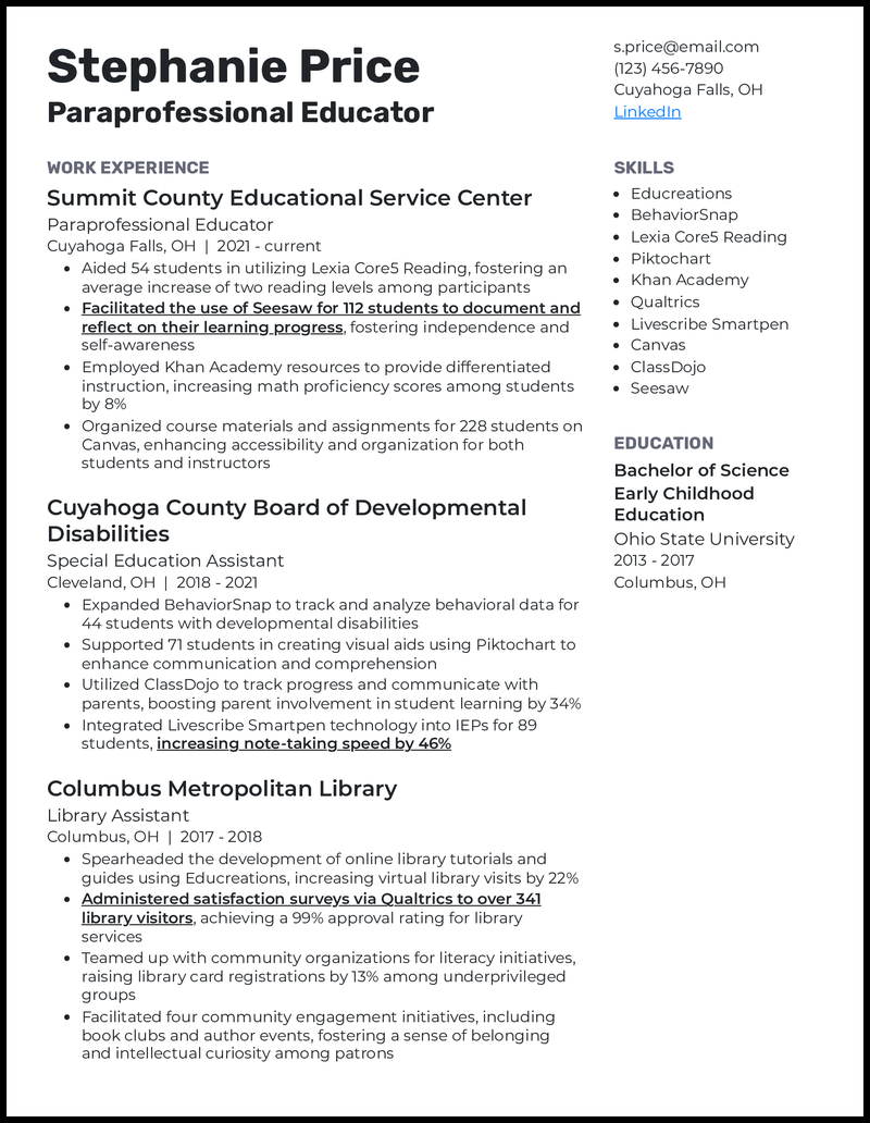 17 Paraprofessional Resume Examples Winning Jobs in 2025