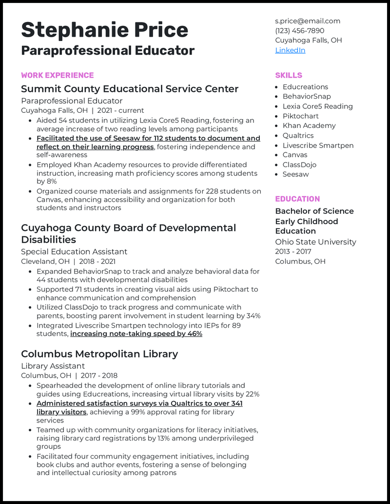 17 Paraprofessional Resume Examples Winning Jobs in 2025