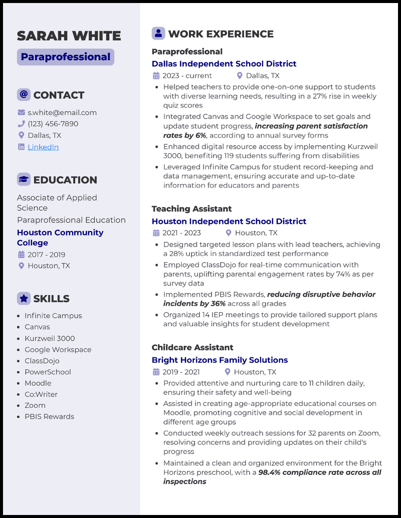 17 Paraprofessional Resume Examples Winning Jobs in 2025