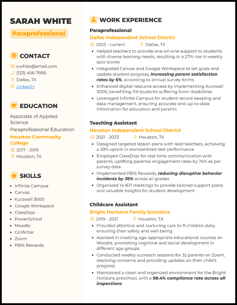 17 Paraprofessional Resume Examples Winning Jobs in 2025