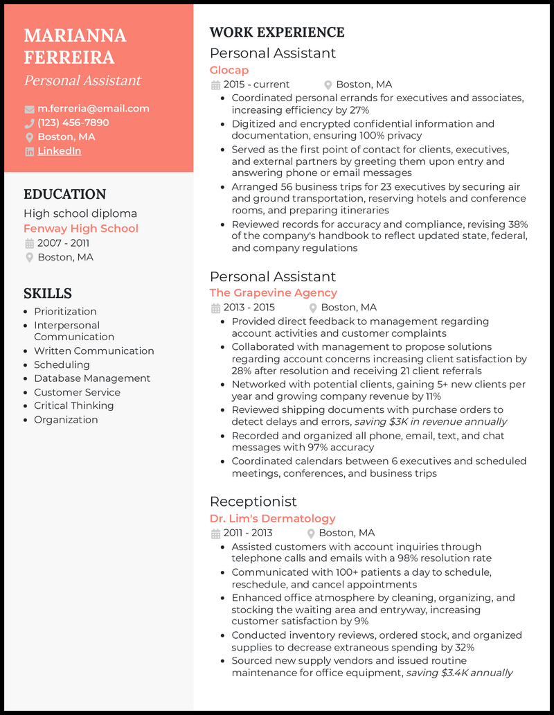 7 Personal Assistant Resume Examples for 2025