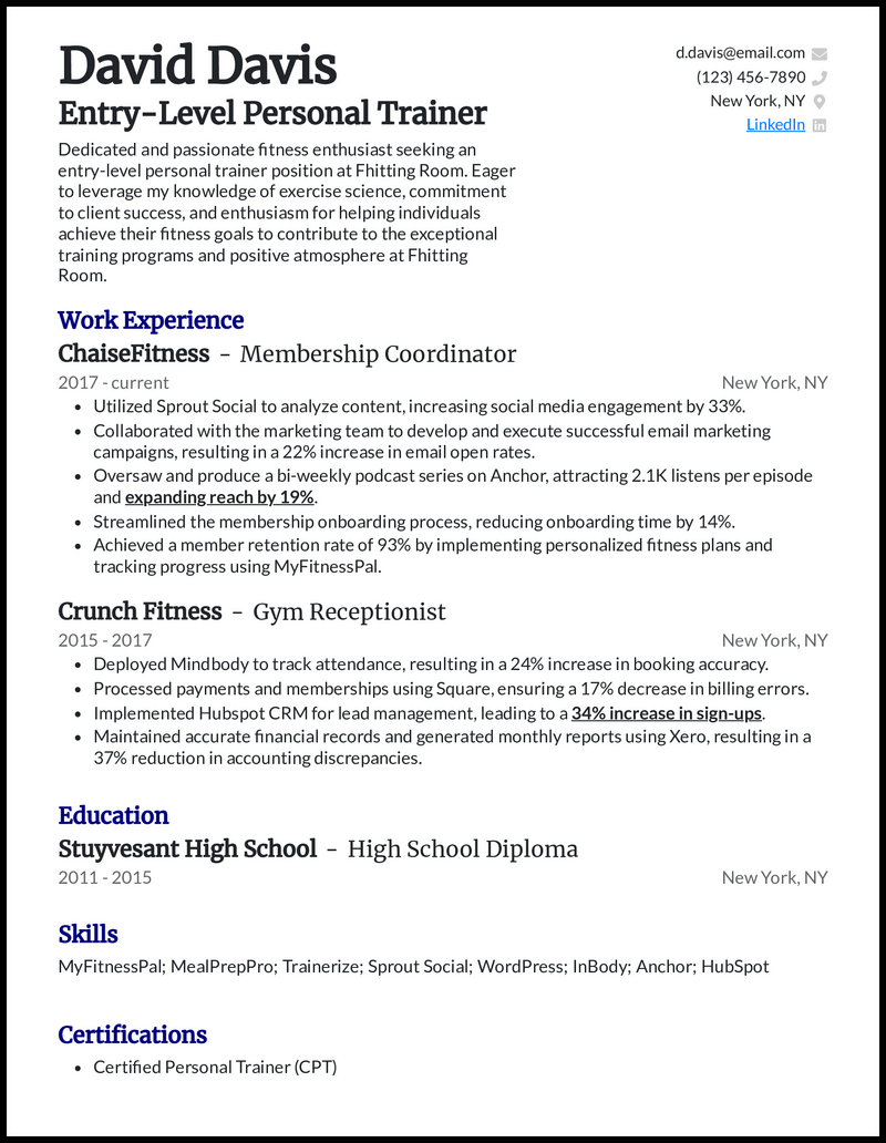 7 Personal Trainer Resume Examples [& Templates]