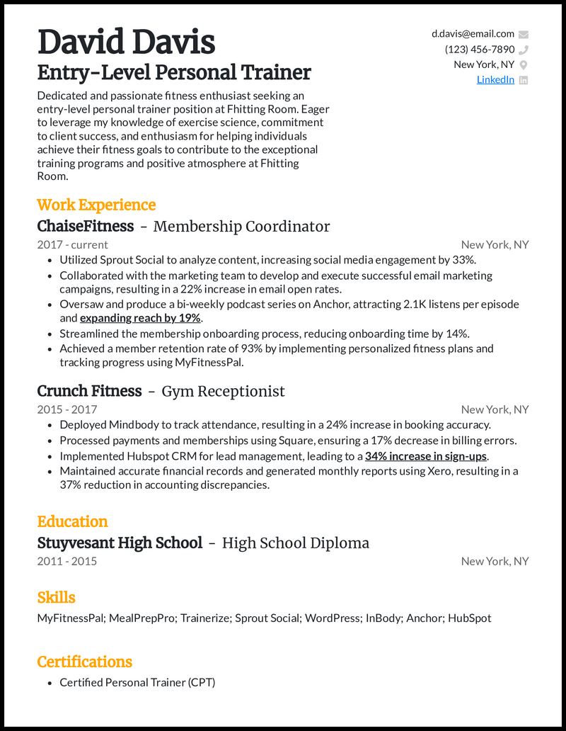 7 Personal Trainer Resume Examples [& Templates]