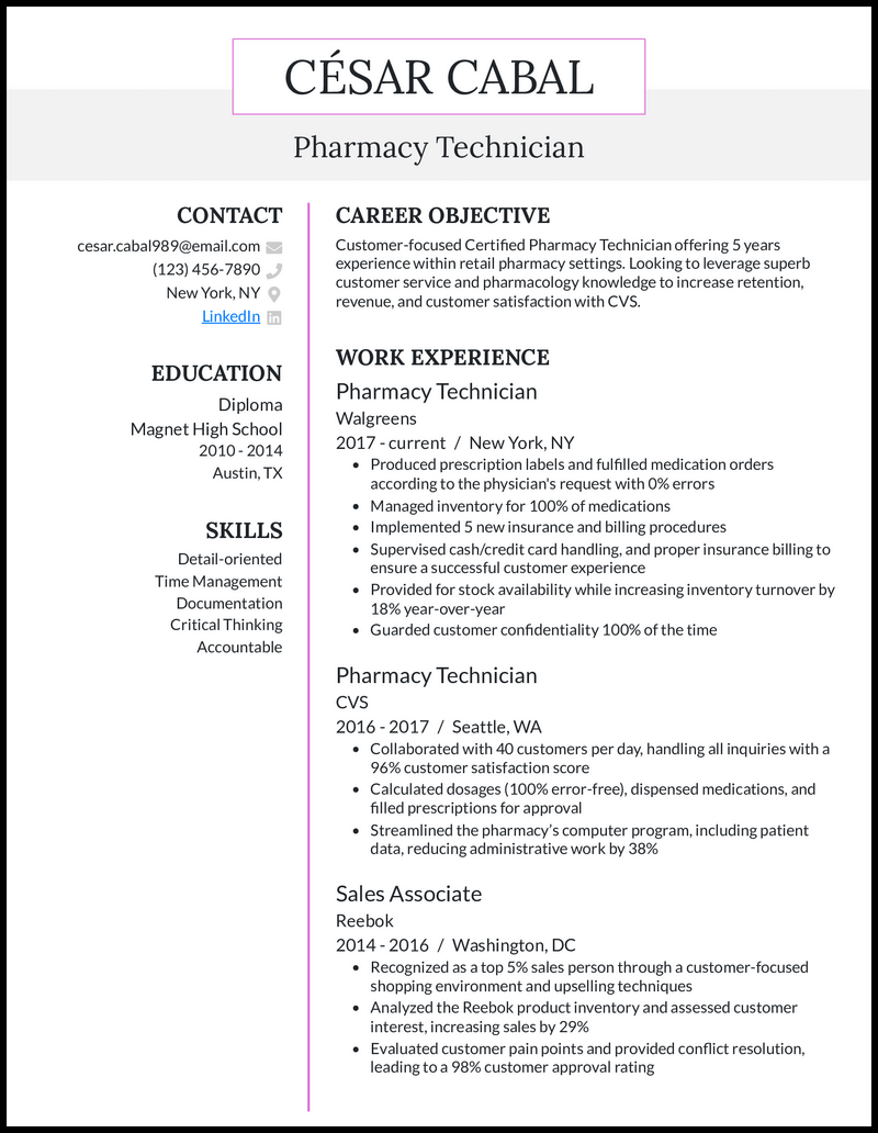 15 Pharmacy Technician Resume Examples for 2025