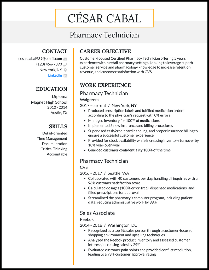 10 Pharmacy Technician Resume Examples for 2025
