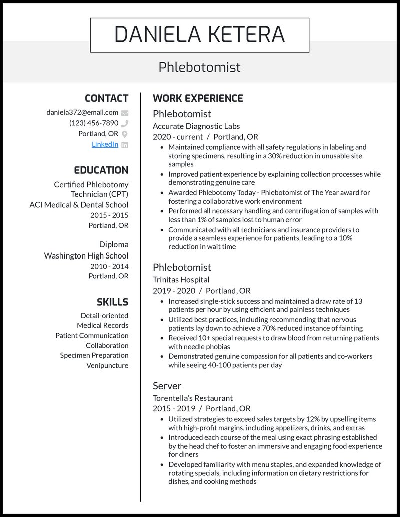 19 Phlebotomist Resume Examples [& Templates]