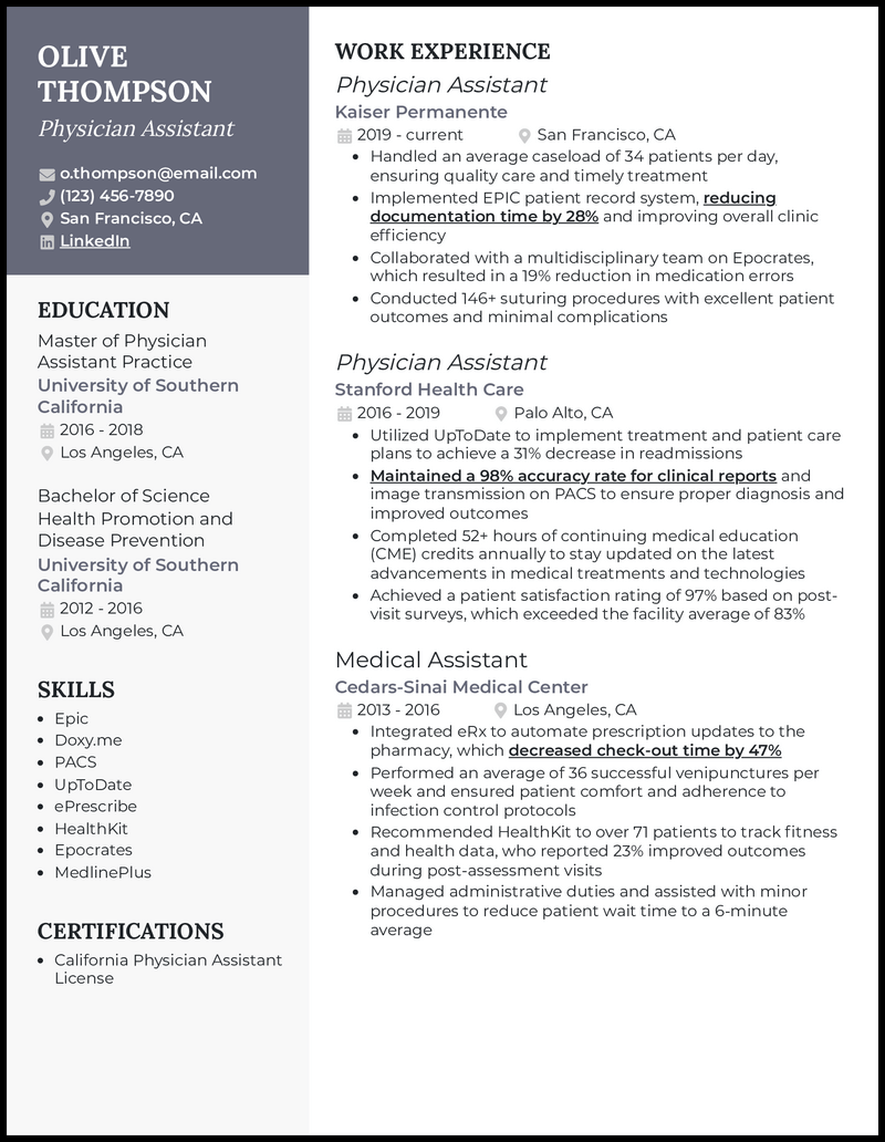 5 Physician Assistant (PA) Resume Examples [& Templates]