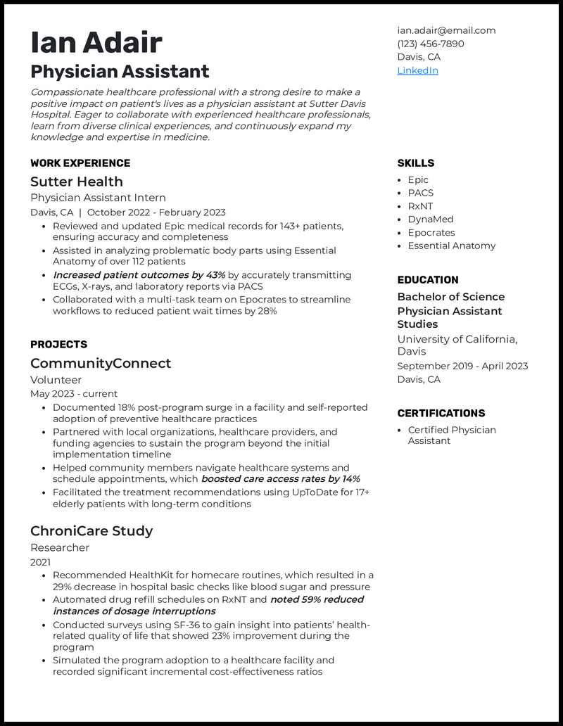 5 Physician Assistant (PA) Resume Examples [& Templates]