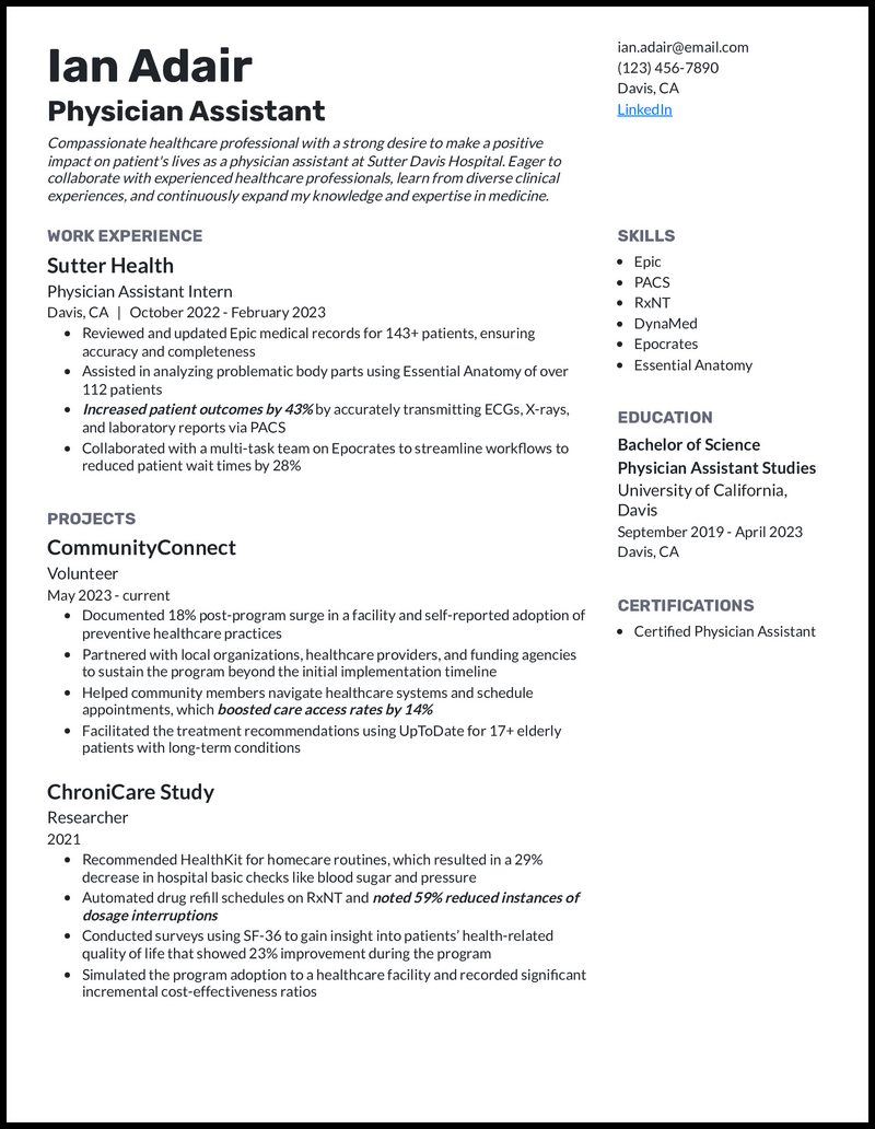 5 Physician Assistant (PA) Resume Examples [& Templates]
