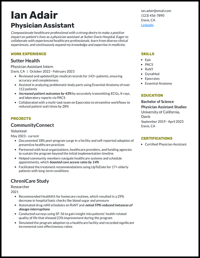 5 Physician Assistant (PA) Resume Examples [& Templates]