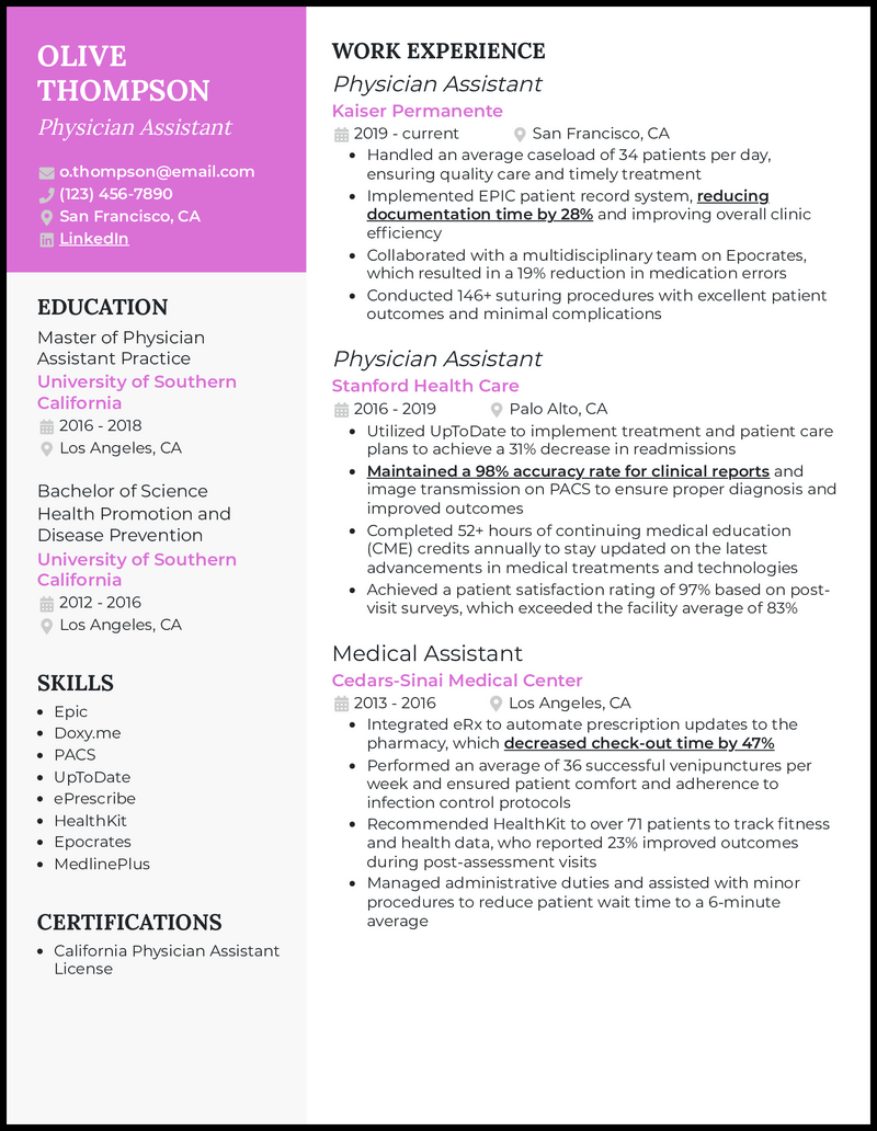 5 Physician Assistant (PA) Resume Examples [& Templates]