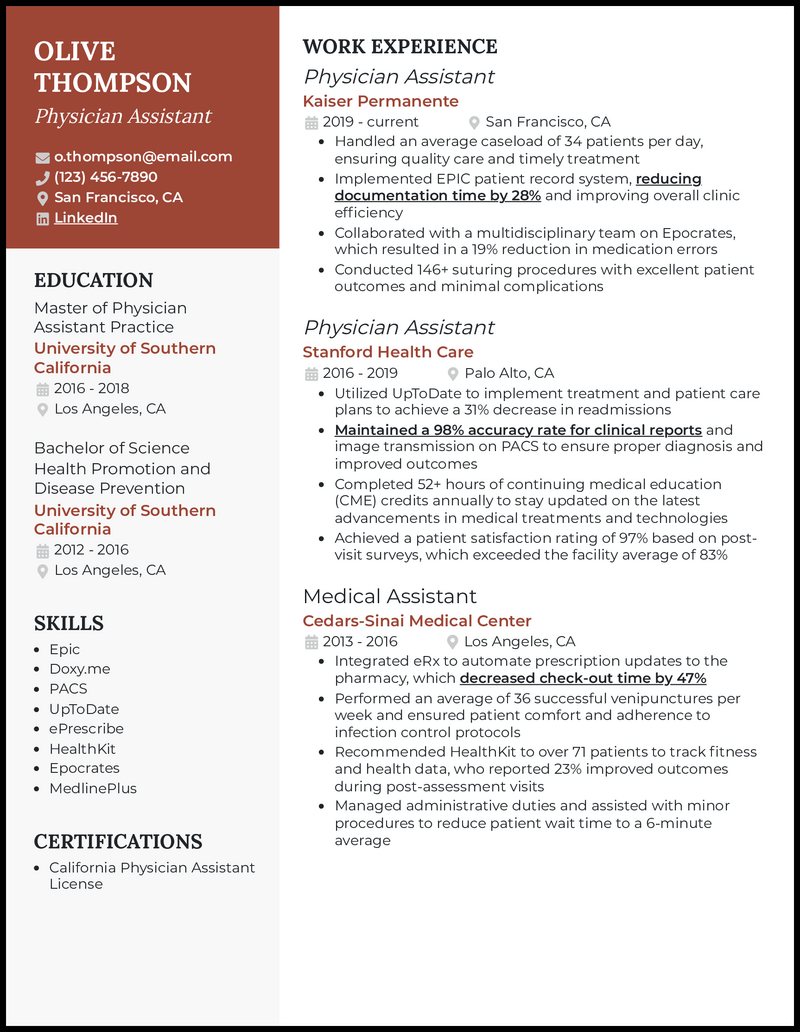 5 Physician Assistant (PA) Resume Examples [& Templates]