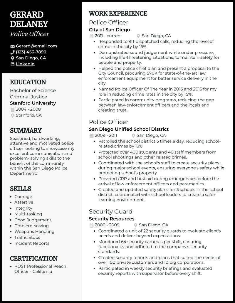 11 Real Police Officer Resume Examples That Worked in 2024