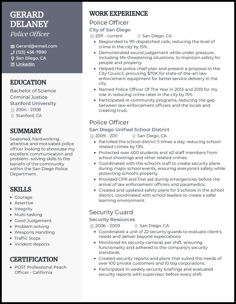 11 Real Police Officer Resume Examples That Worked in 2024